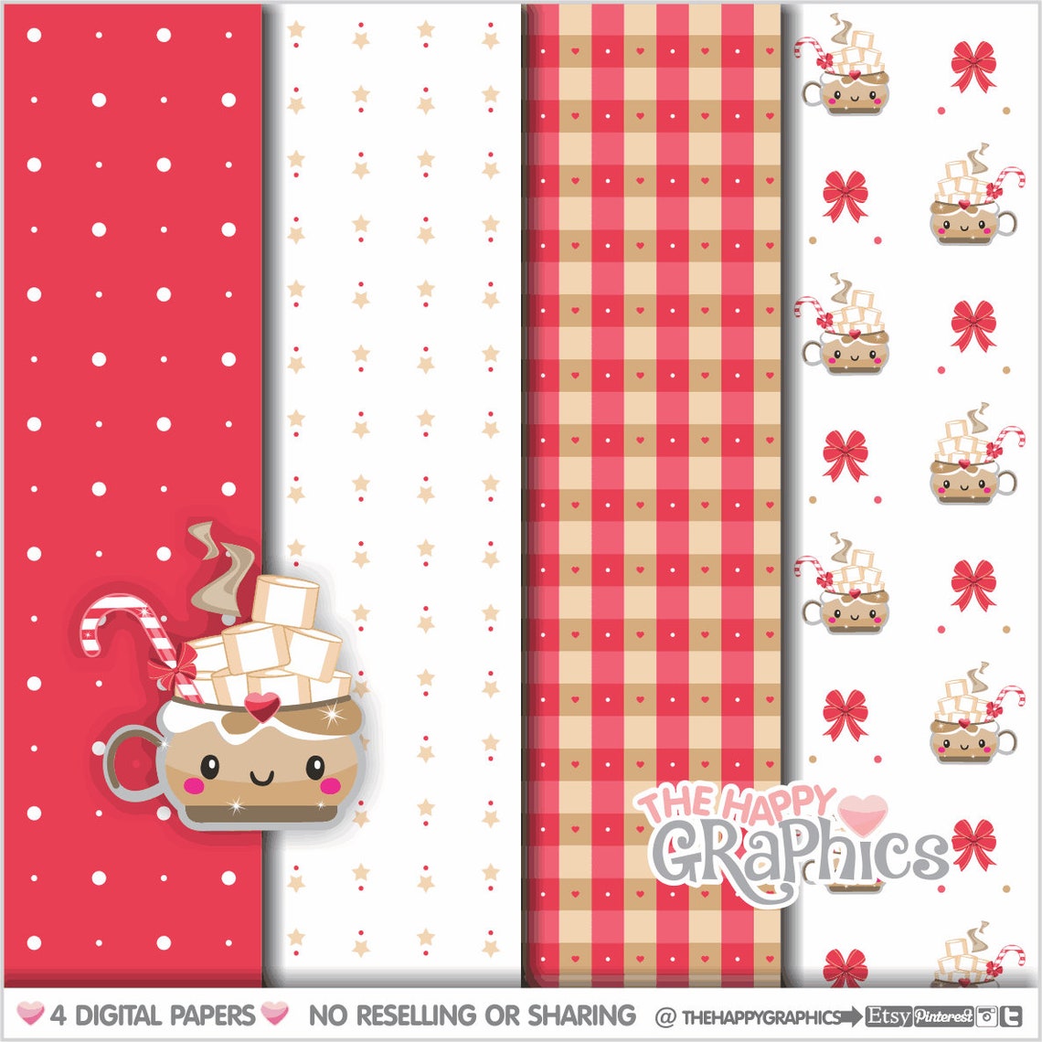 Christmas Digital Paper Christmas Pattern Hot Chocolate - Etsy