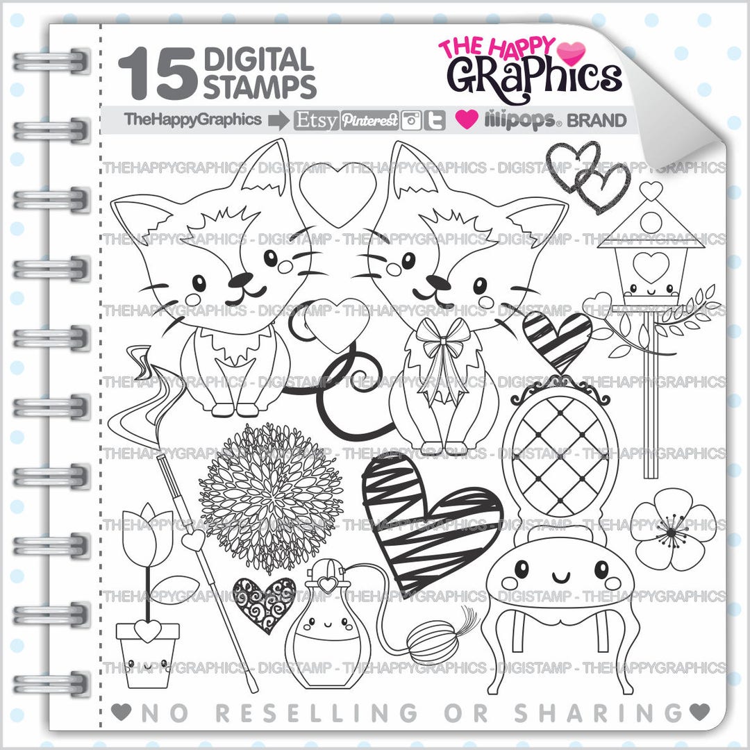 Cat Stamp Commercial Use Digi Stamp Digital Image Cat - Etsy