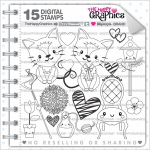 Cat Stamp Commercial Use Digi Stamp Digital Image Cat - Etsy