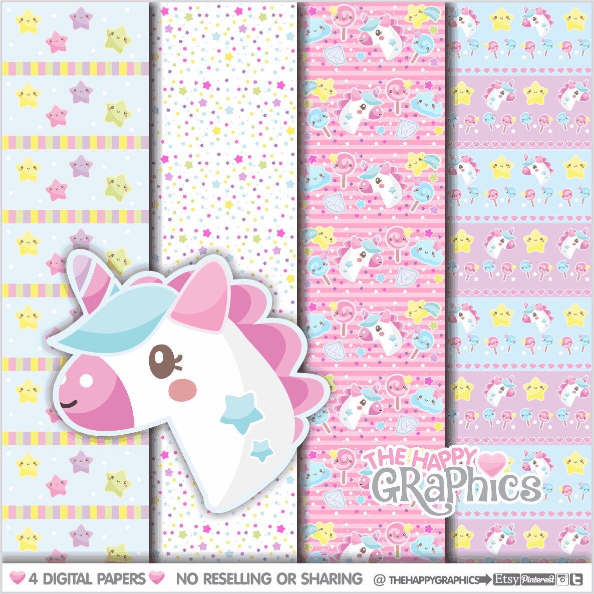 Unicorn Digital Paper COMMERCIAL USE Unicorn Pattern - Etsy