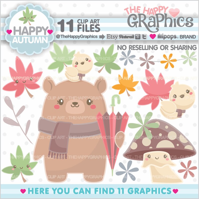 Autumn Clipart Autumn Graphics COMMERCIAL USE Bear Clipart | Etsy