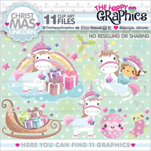 Unicorn Clipart Unicorn Graphics COMMERCIAL USE Christmas - Etsy