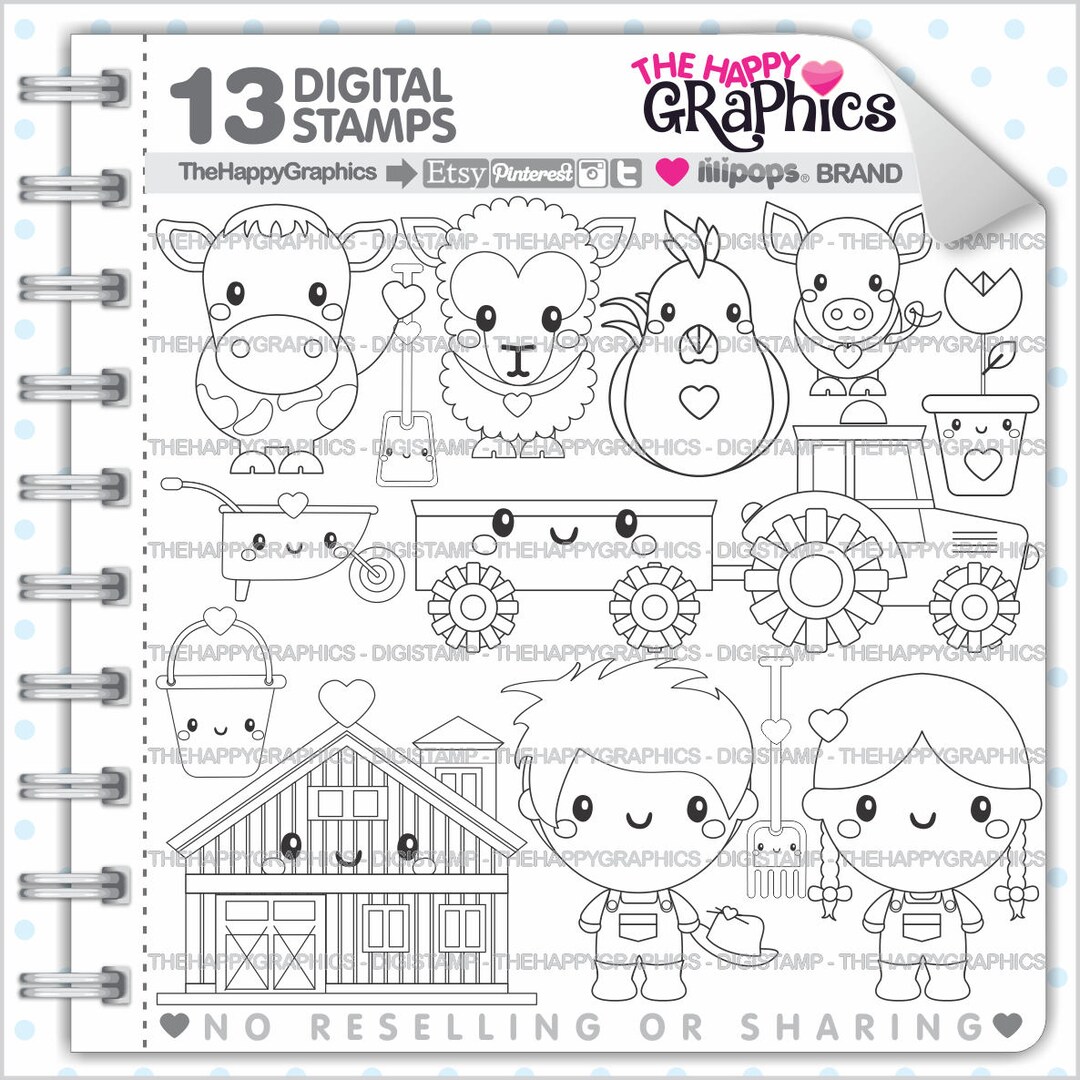 Farm Stamp, COMMERCIAL USE, Digi Stamp, Farm Digistamp, Kawaii Stamps ...