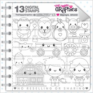 Farm Stamp, COMMERCIAL USE, Digi Stamp, Farm Digistamp, Kawaii Stamps ...