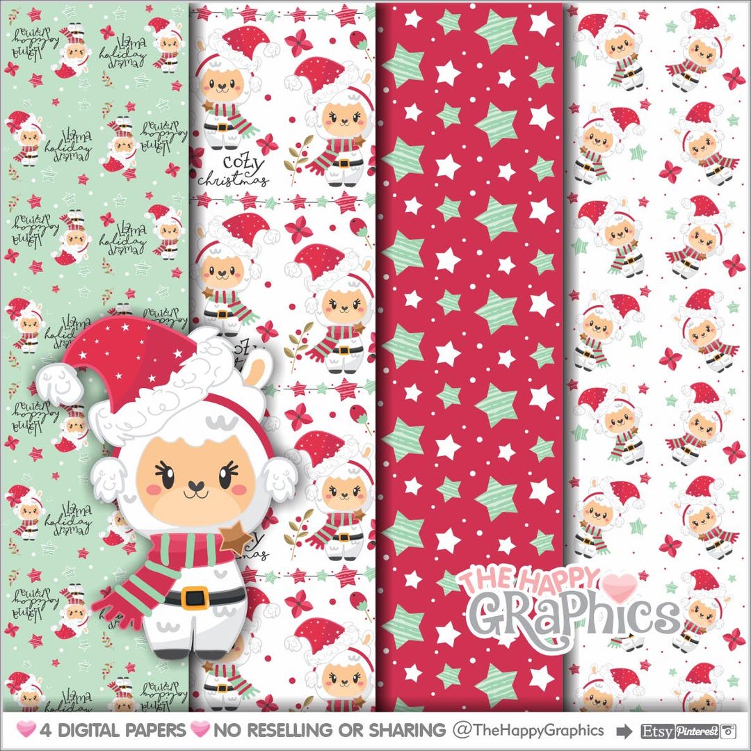 Alpaca, Digital Paper, Alpaca Pattern, Printable Paper, Christmas Paper ...