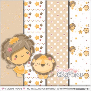 Leo Digital Paper, COMMERCIAL USE, Leo Pattern, Printable Paper, Zodiac ...