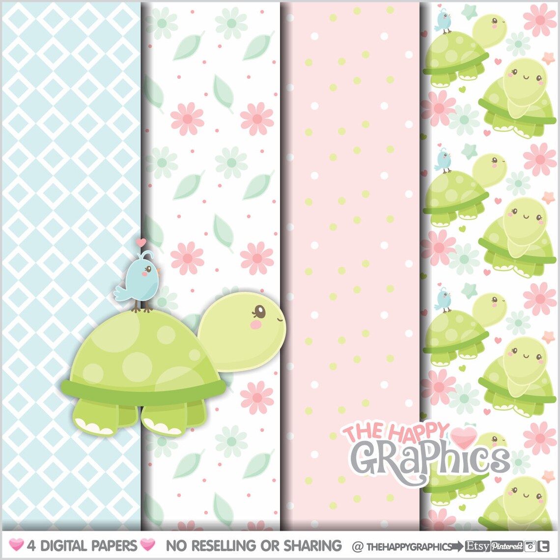 Turtle Digital Paper Turtle Pattern COMMERCIAL USE Animal - Etsy