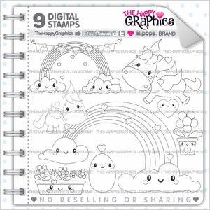 Unicorn Stamp, Commercial Use, Digi Stamp, Unicorn Digistamp, Rainbow ...