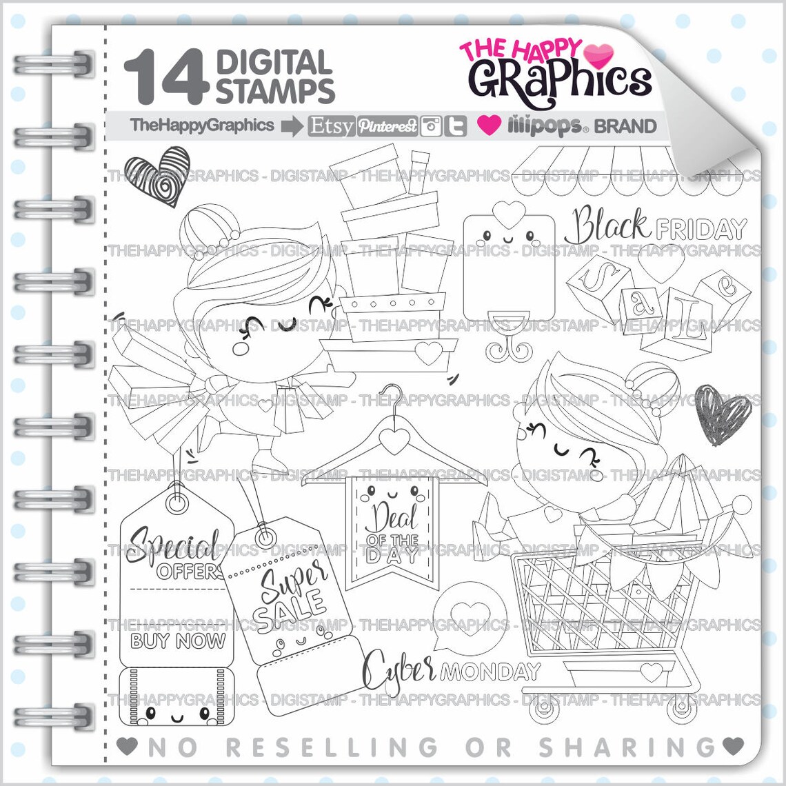 Shopping Stamp COMMERCIAL USE Digi Stamp Digital Image - Etsy