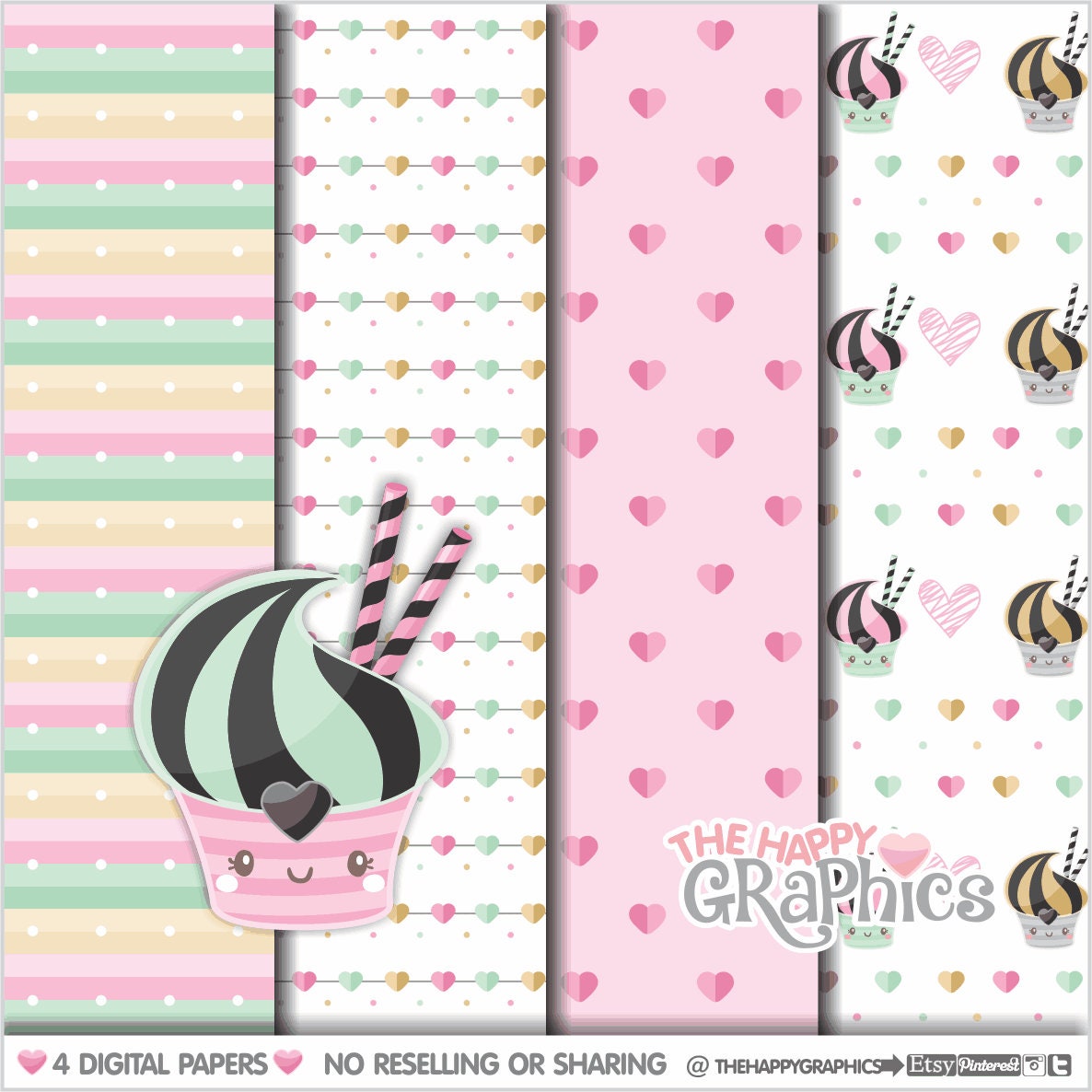 Cupcake Pattern Birthday Digital Paper COMMERCIAL USE Party | Etsy