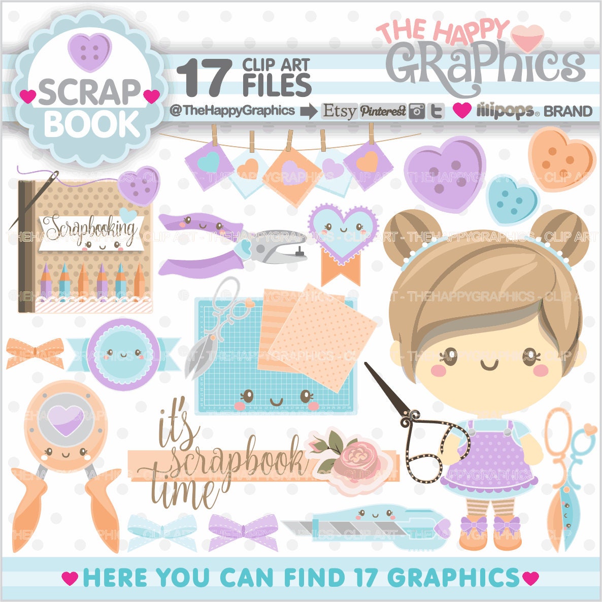 Crafty Girl Clipart Girl Graphic COMMERCIAL USE Scrapbook - Etsy