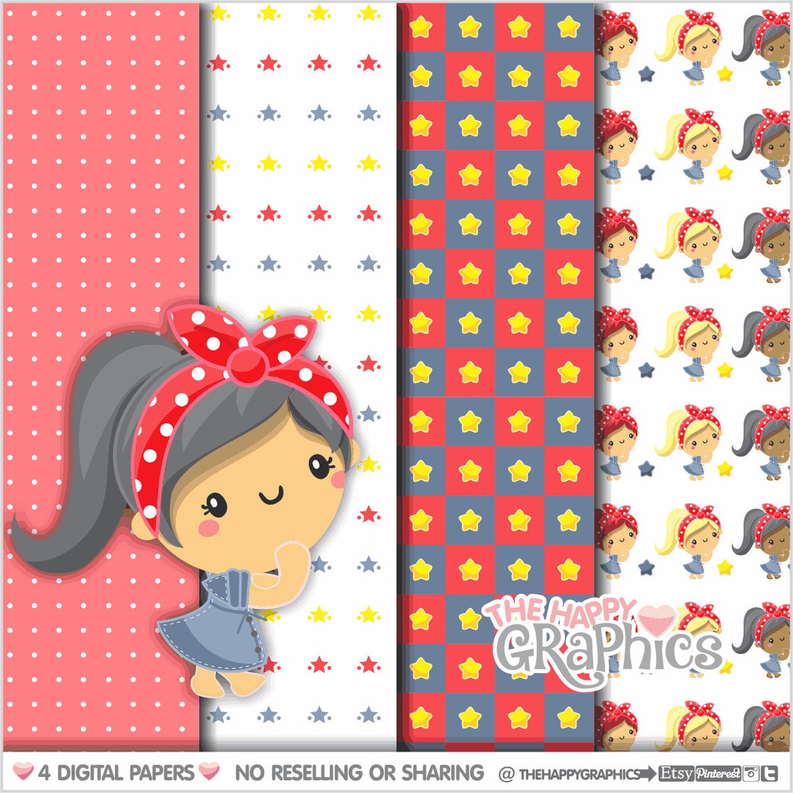 Girl Digital Paper COMMERCIAL USE Girl Pattern Printable - Etsy