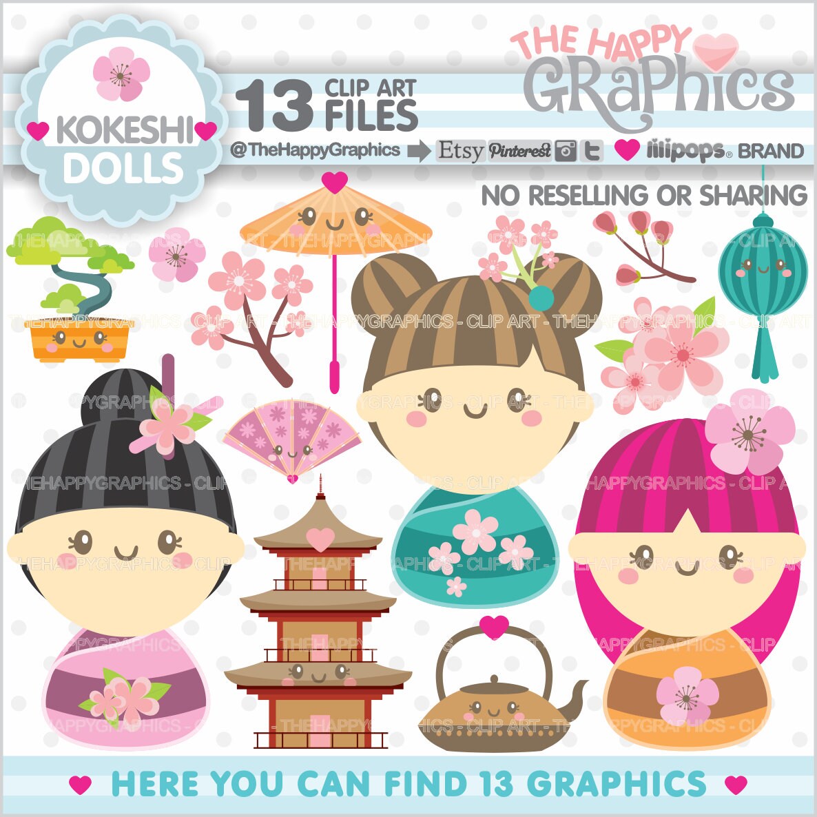 Kokeshi Dolls Clipart Japanese Clipart COMMERCIAL USE - Etsy
