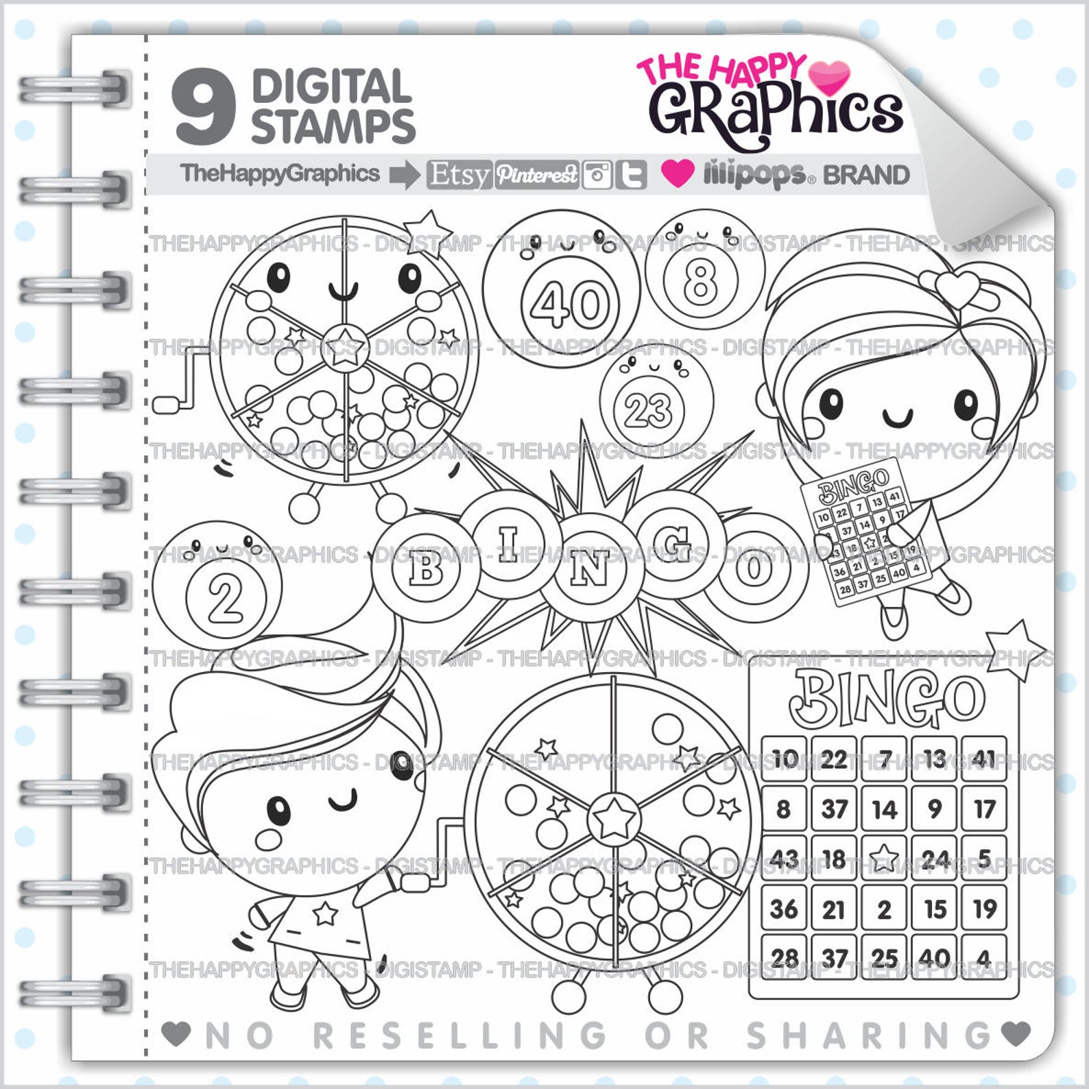 Bingo Stamp Commercial Use Digi Stamp Digital Image Bingo - Etsy UK