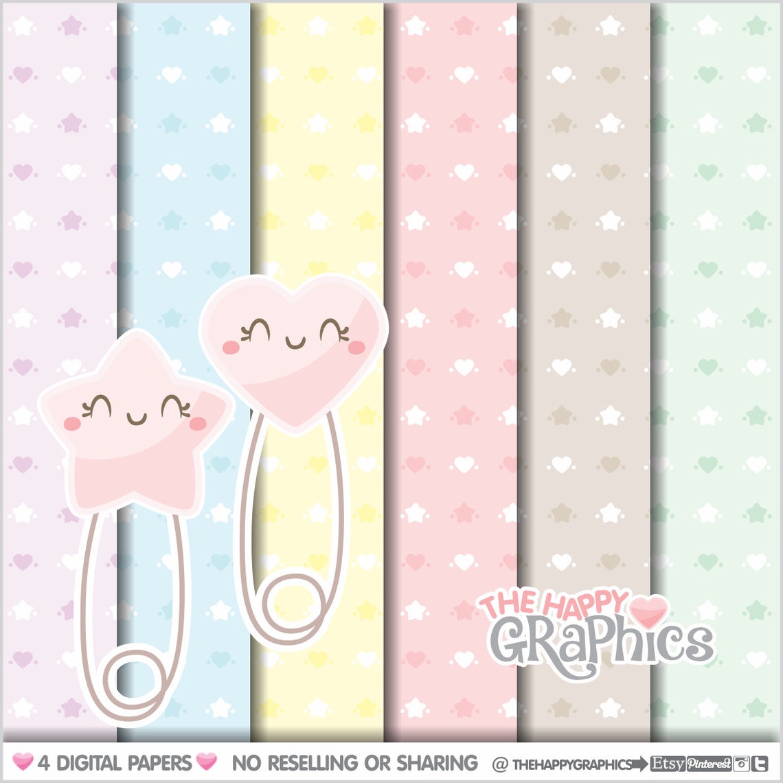 Safety Pins Digital Paper COMMERCIAL USE Baby Safety Pins | Etsy