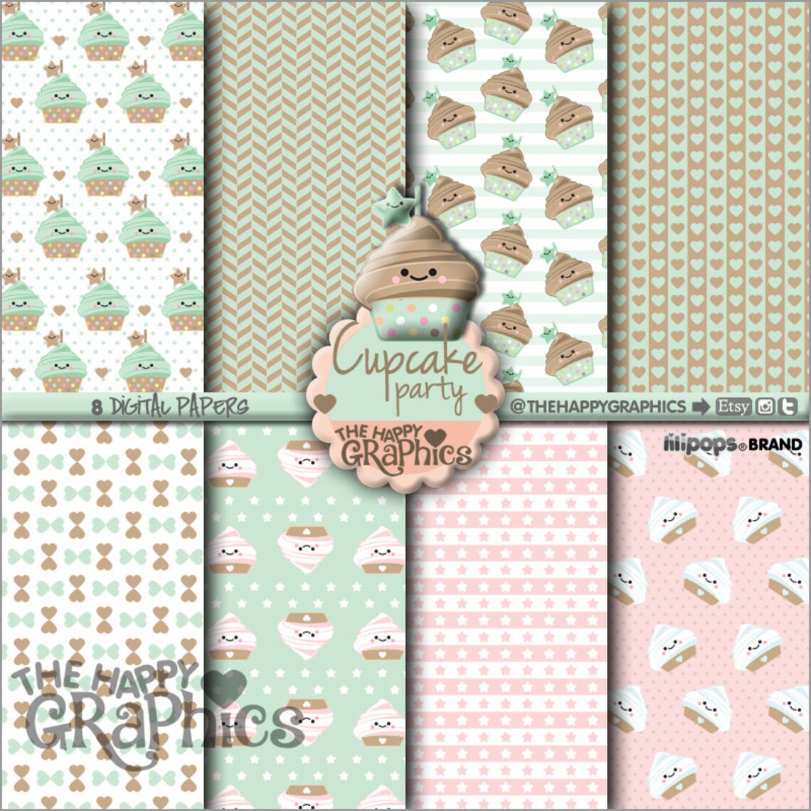 Cupcake Digital Paper COMMERCIAL USE Cupcake Pattern - Etsy