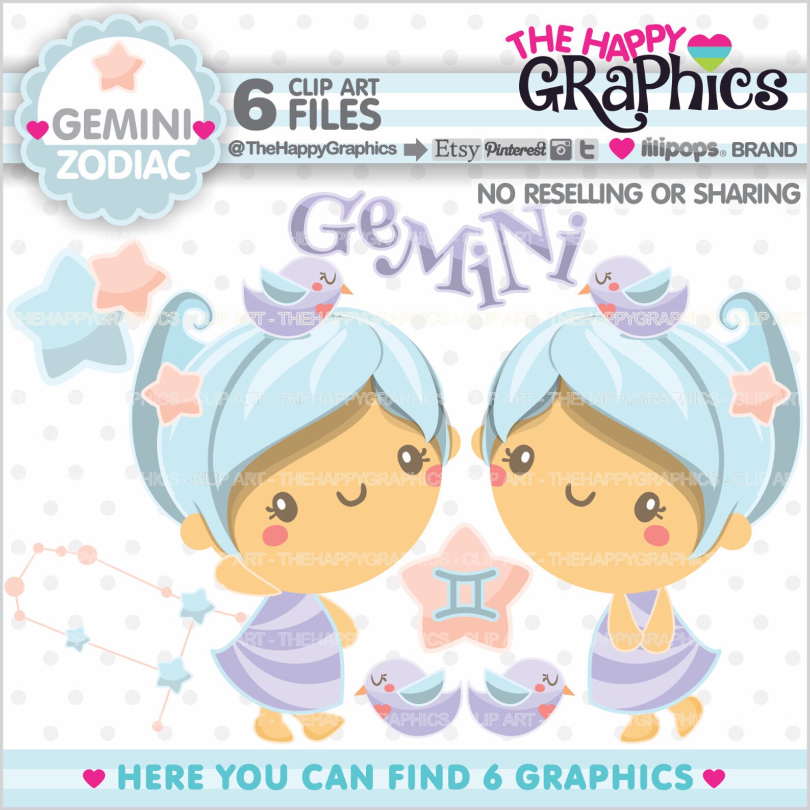 Gemini Clipart Gemini Graphics COMMERCIAL USE Zodiac - Etsy