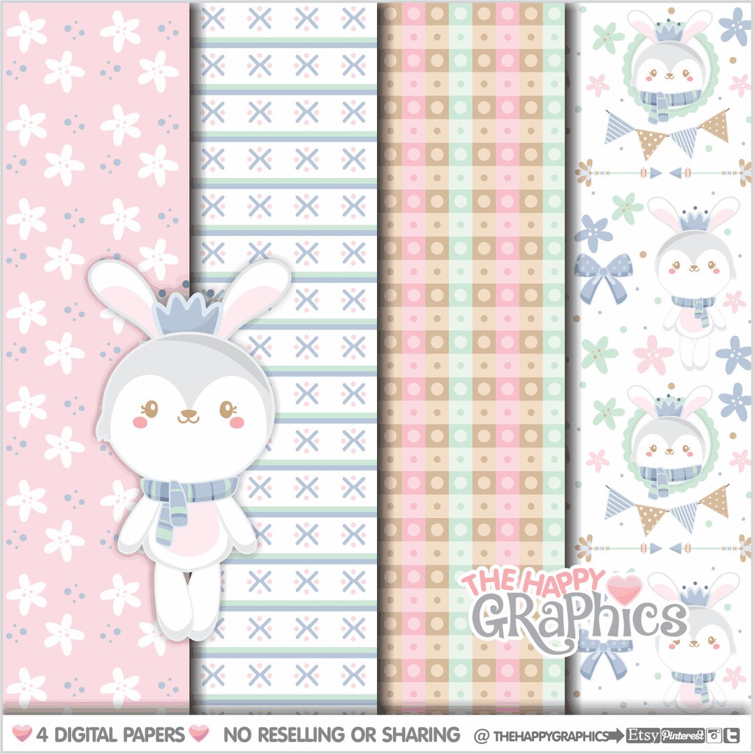 Bunny Digital Paper, Bunny Pattern, COMMERCIAL USE, Digital Paper ...