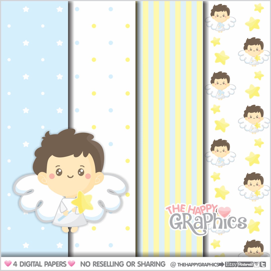 Angel Digital Paper, Boy Digital Paper, Angel Pattern, Baptism Paper ...