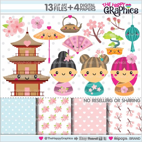 Kokeshi Dolls Clipart Japanese Clipart COMMERCIAL USE - Etsy