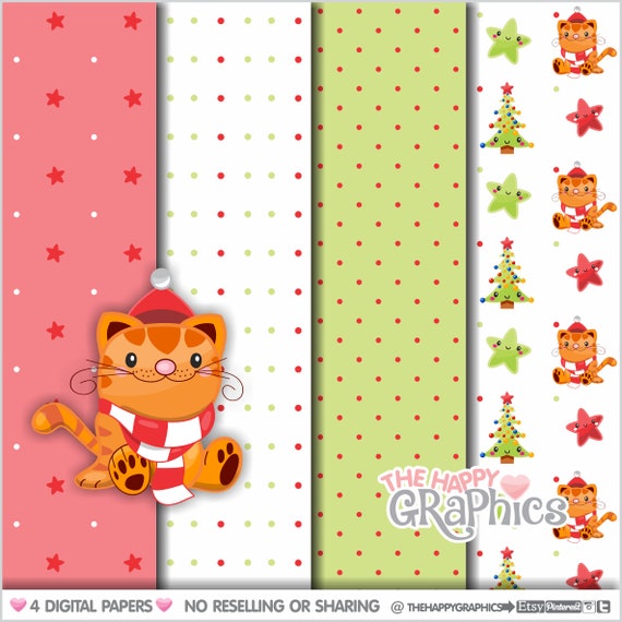 Papel digital de Navidad Patrón de Navidad Gato de Navidad - Etsy España