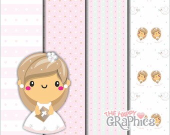 First Communion Digital Paper, First Communion Pattern, COMMERCIAL USE ...