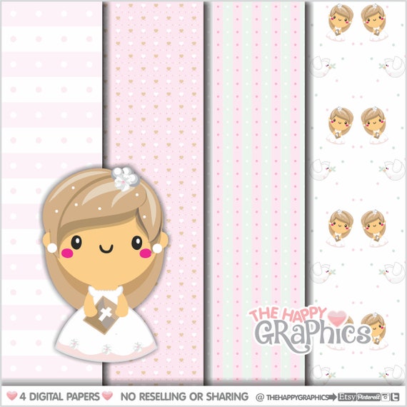 First Communion Digital Paper, COMMERCIAL USE, First Communion Pattern ...