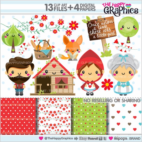 Red Riding Hood Clipart, Little Red Riding Hood Graphic, COMMERCIAL USE ...