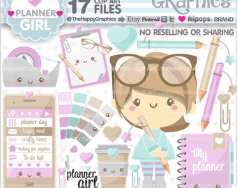 Planner Girl Clipart Planning Graphics COMMERCIAL USE | Etsy