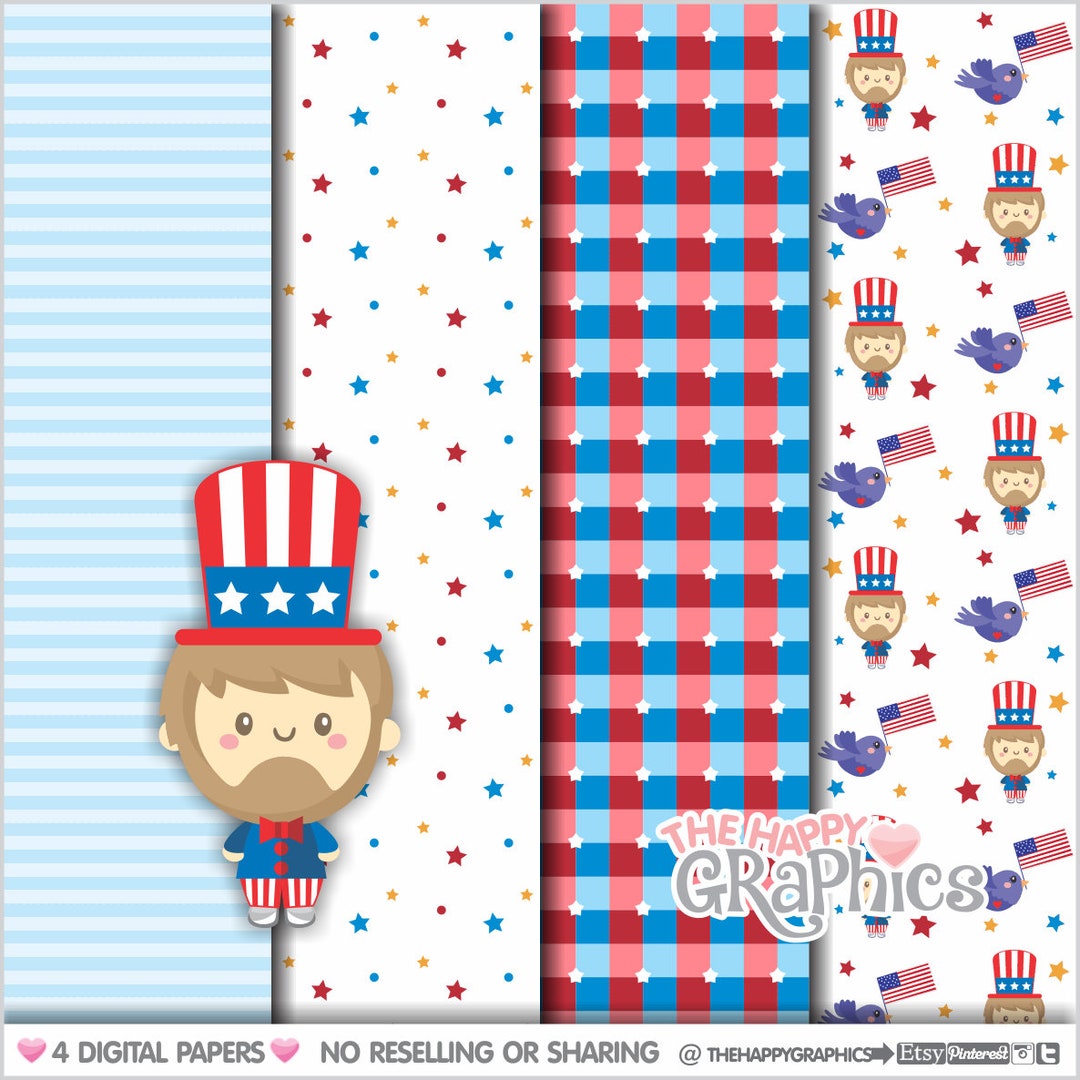 4th of July Digital Paper, COMMERCIAL USE, 4th of July Pattern ...