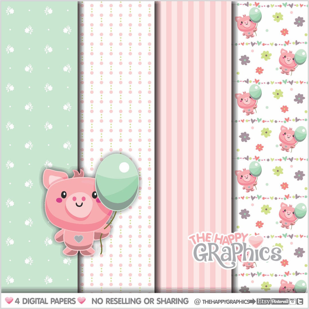 Pig Digital Paper, COMMERCIAL USE, Pig Pattern, Printable Paper, Pet ...