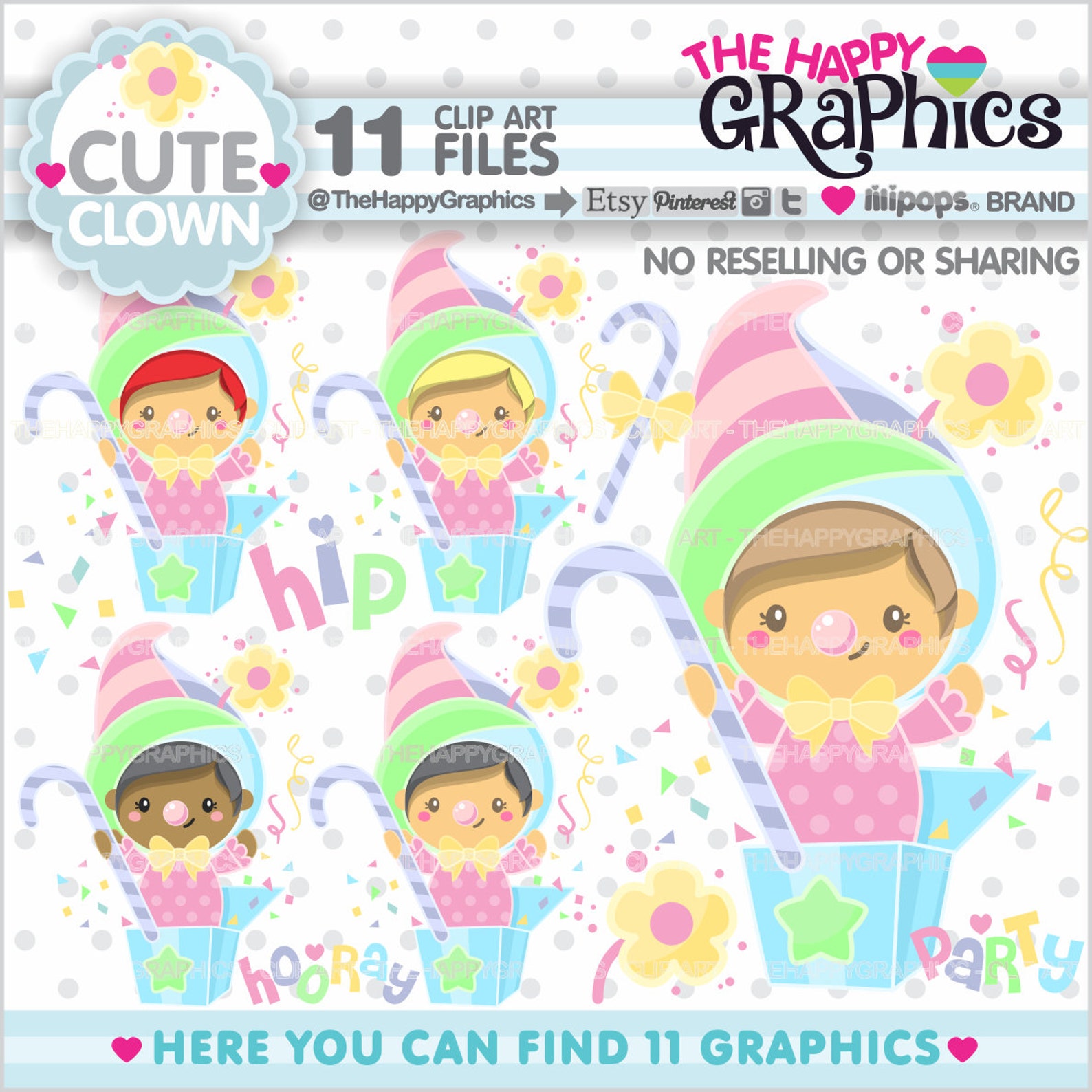 Clown Clipart Clown Graphics COMMERCIAL USE Birthday - Etsy