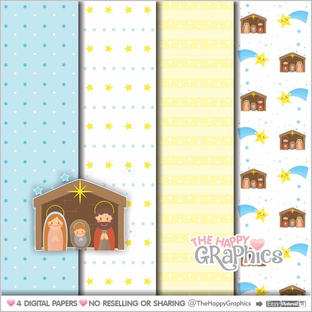 Nativity, Digital Paper, Printable Paper, Scrapbook Paper, Christmas ...