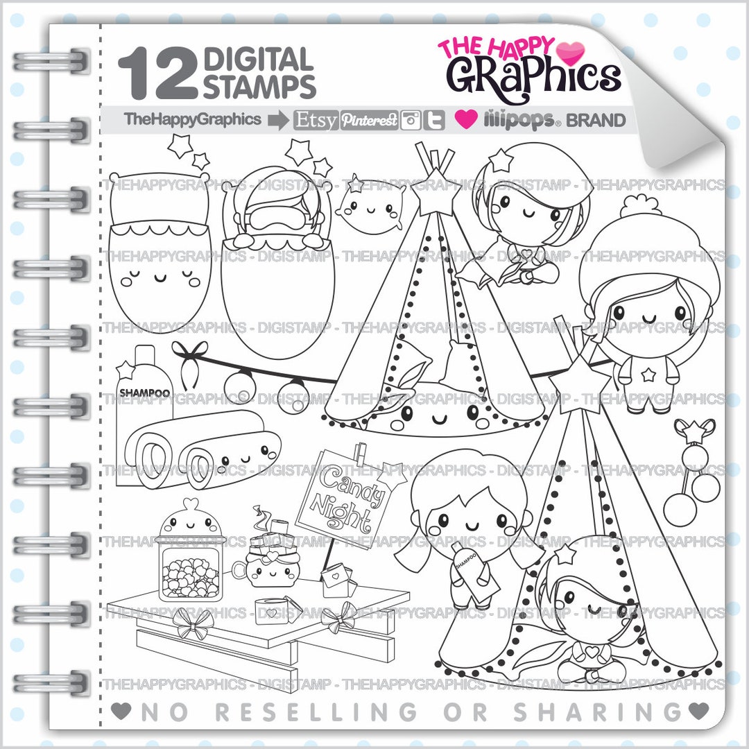 Pajama Party Stamp, Commercial Use, Digi Stamp, Digital Image, Pajama ...