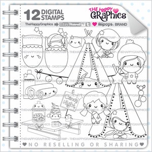 Pajama Party Stamp, Commercial Use, Digi Stamp, Digital Image, Pajama ...