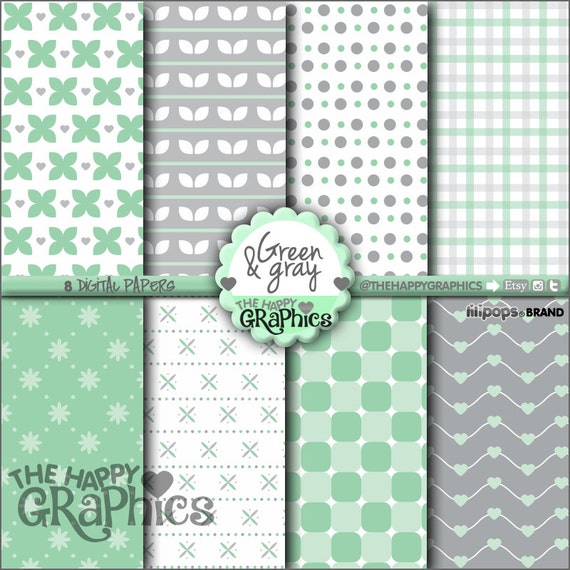 Gray and Green, Digital Paper, COMMERCIAL USE, Cute Pattern, Printable ...