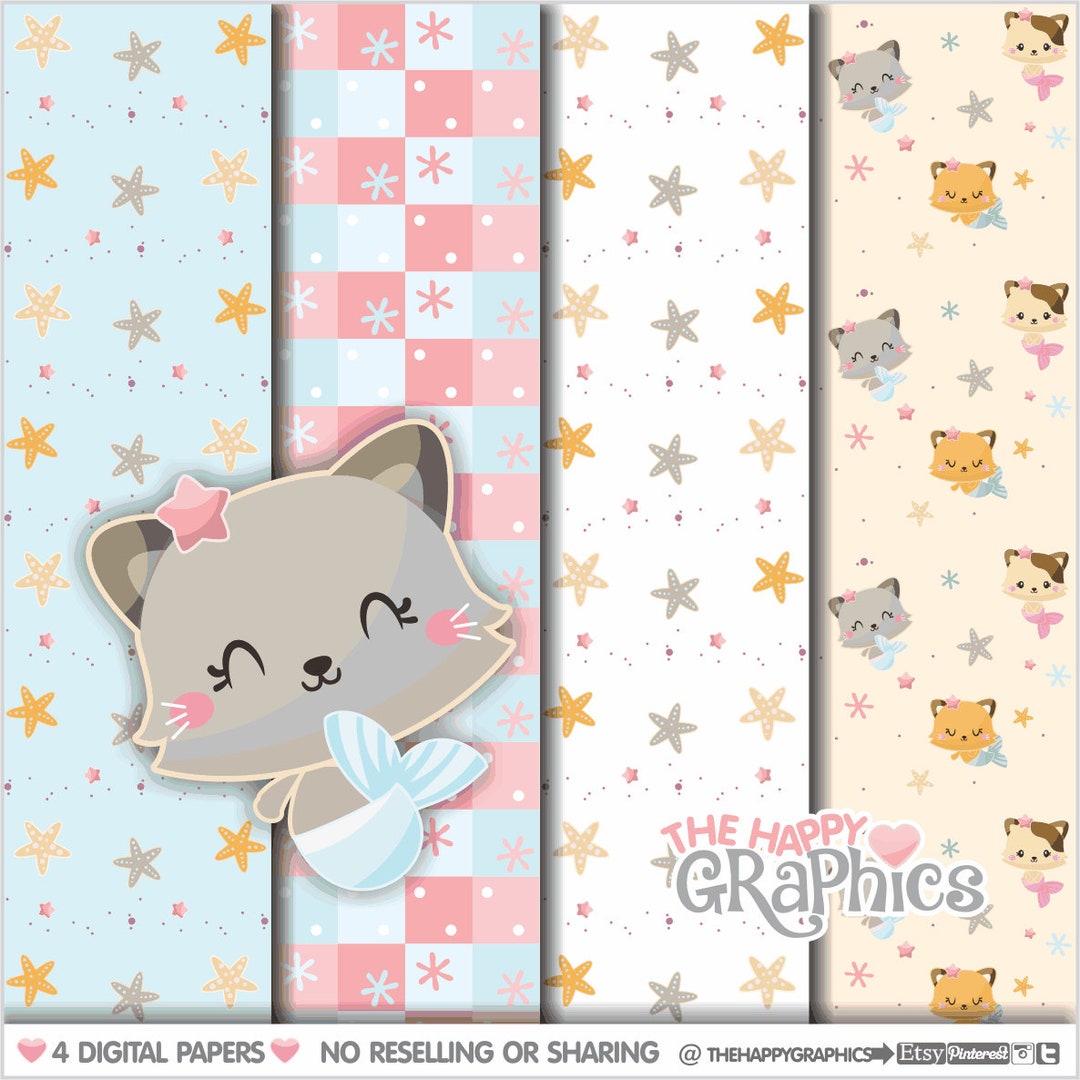 Mermaid Digital Paper, COMMERCIAL USE, Mermaid Pattern, Printable Paper ...