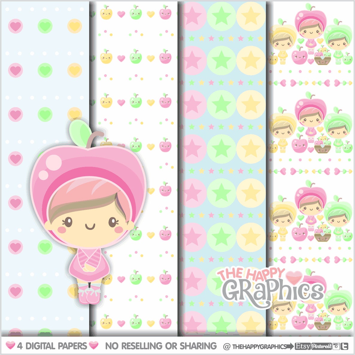 Apple Digital Paper COMMERCIAL USE Apple Pattern Printable - Etsy