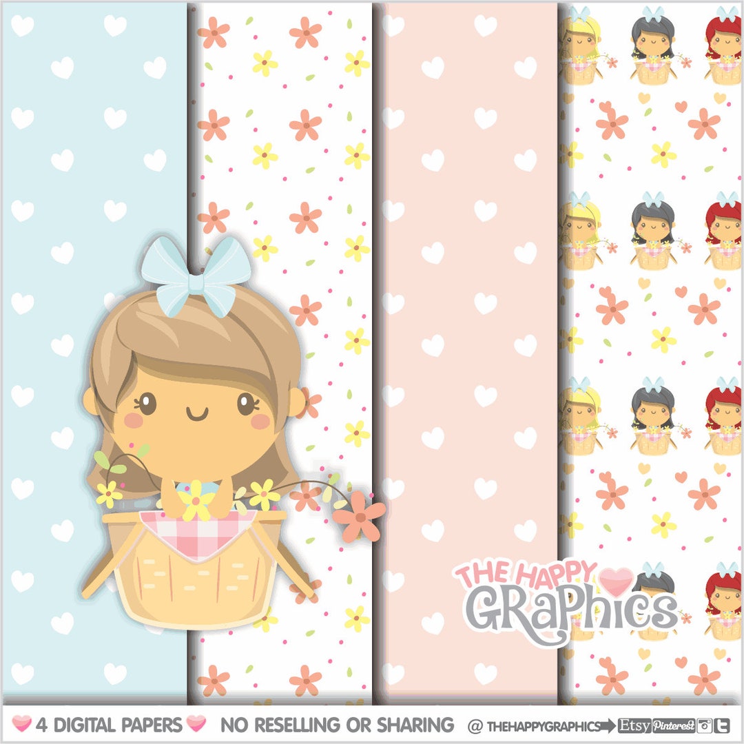 Spring Digital Paper, COMMERCIAL USE, Spring Pattern, Heart Pattern ...