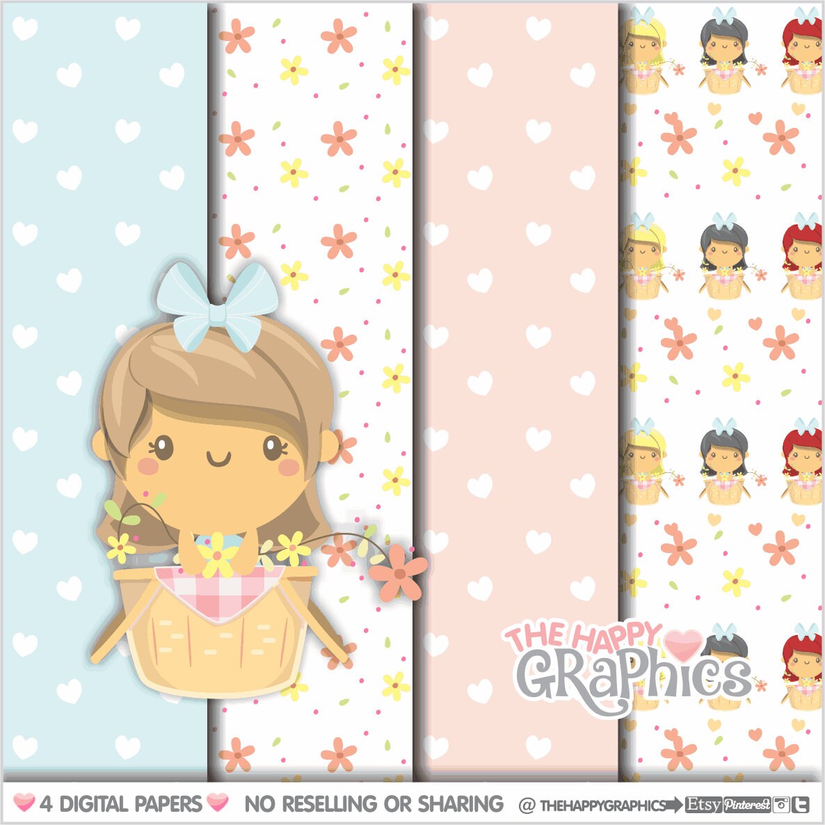 Spring Digital Paper COMMERCIAL USE Spring Pattern Heart | Etsy