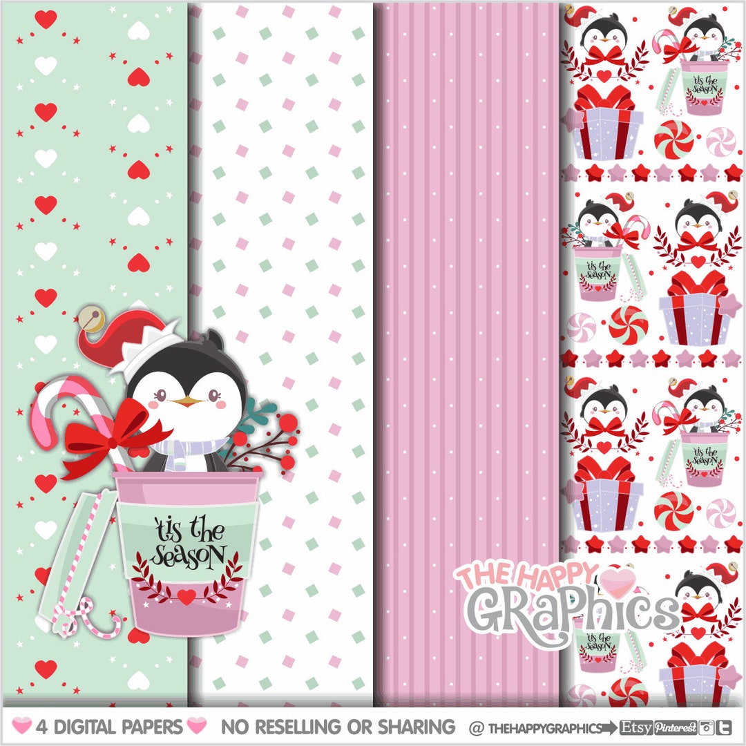 Christmas Digital Paper, Christmas Pattern, COMMERCIAL USE, Penguin ...