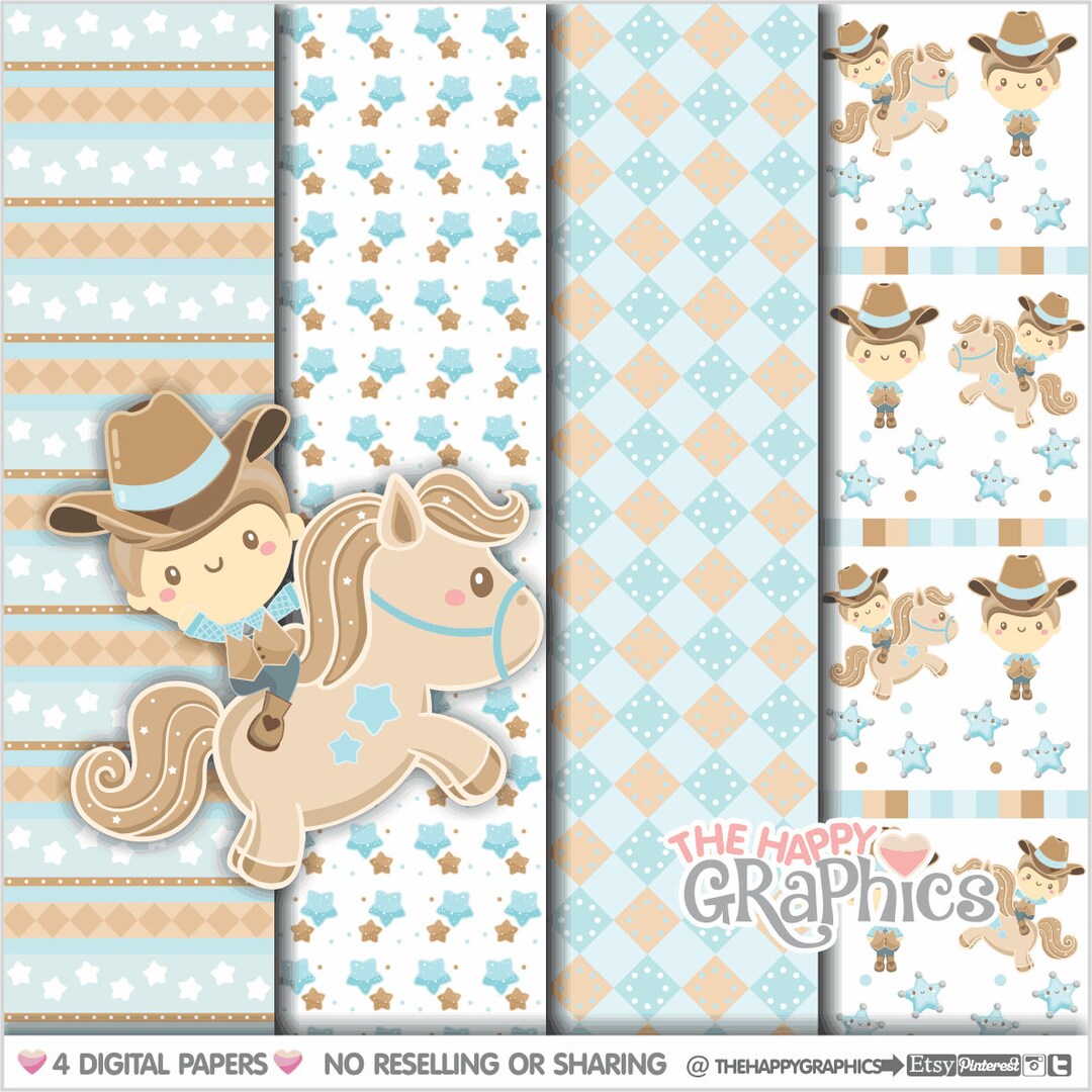 Cowboy Digital Paper, Horse Digital Paper, Cowboy Pattern, COMMERCIAL ...