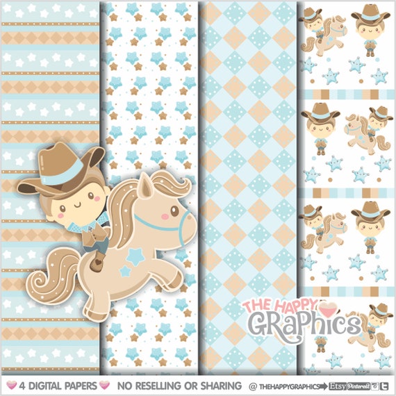 Cowboy Digital Paper Horse Digital Paper Cowboy Pattern | Etsy