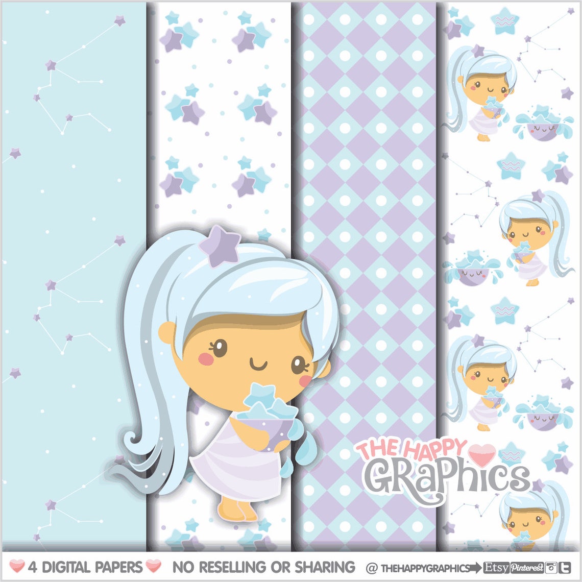 Aquarius Digital Paper COMMERCIAL USE Aquarius Pattern | Etsy