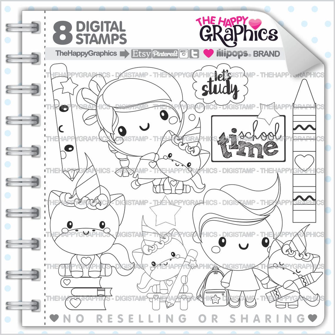 Back to School Stamp COMMERCIAL USE Digi Stamp Digital | Etsy