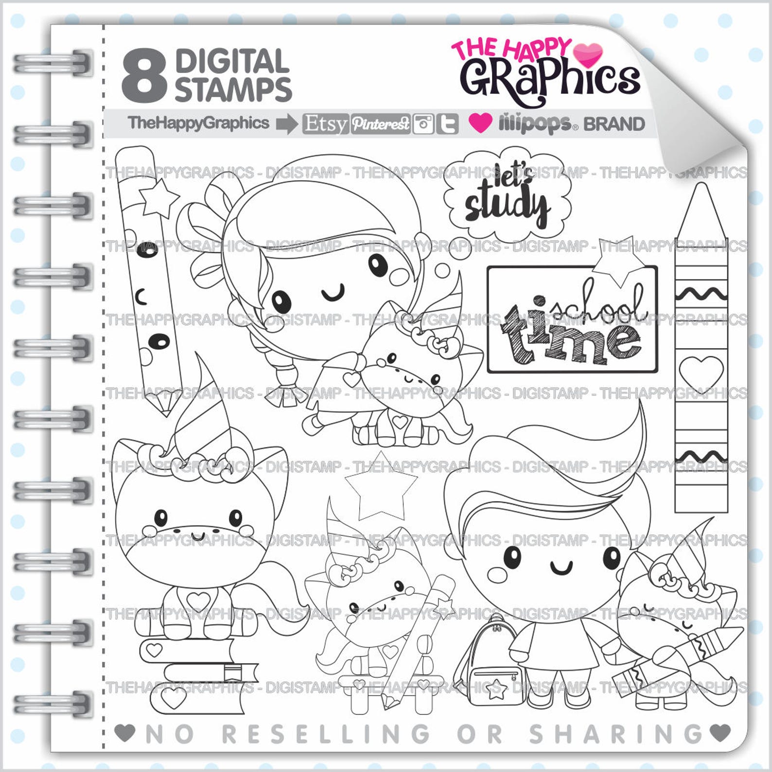 Back to School Stamp COMMERCIAL USE Digi Stamp Digital - Etsy