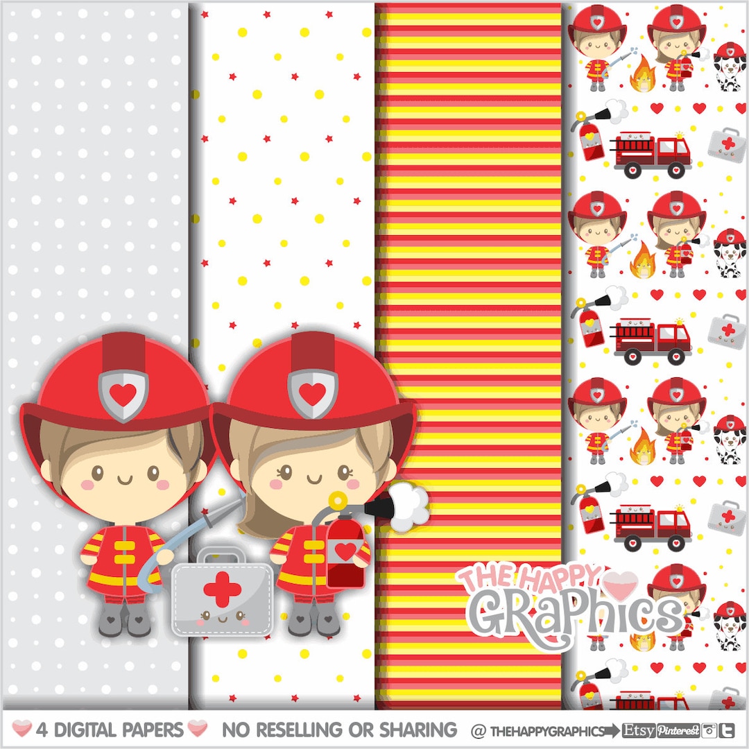 Firefighter Digital Papers, Firefighter Pattern, COMMERCIAL USE, Fire ...