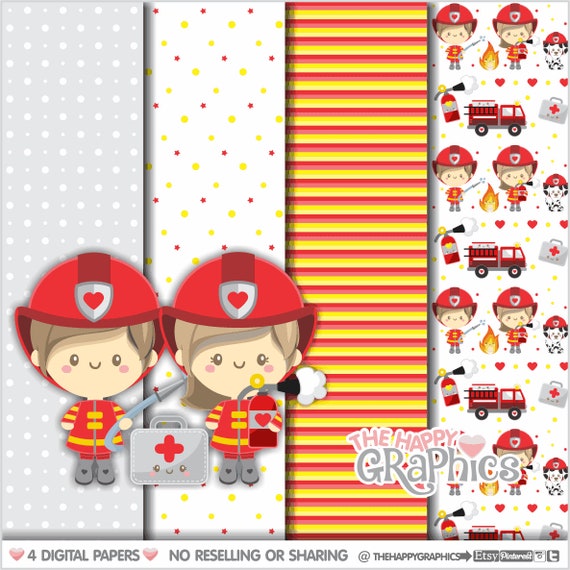 Firefighter Digital Papers, Firefighter Pattern, COMMERCIAL USE, Fire ...