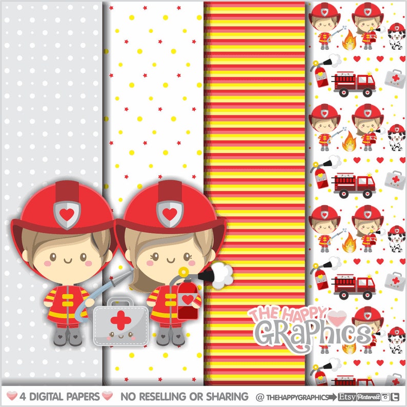 Firefighter Digital Papers Firefighter Pattern COMMERCIAL - Etsy