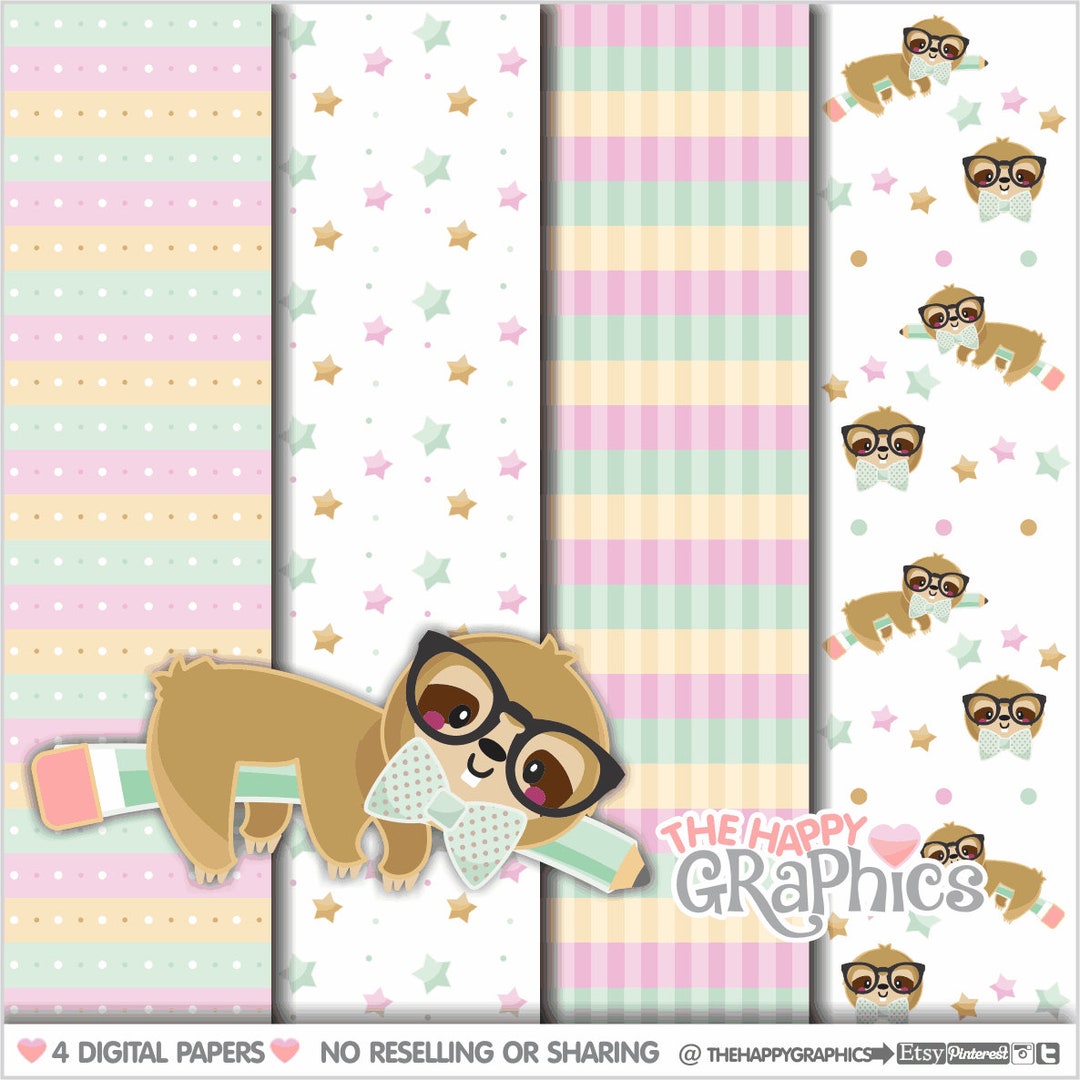 Sloth Digital Paper, COMMERCIAL USE, Sloth Pattern, Printable Paper ...